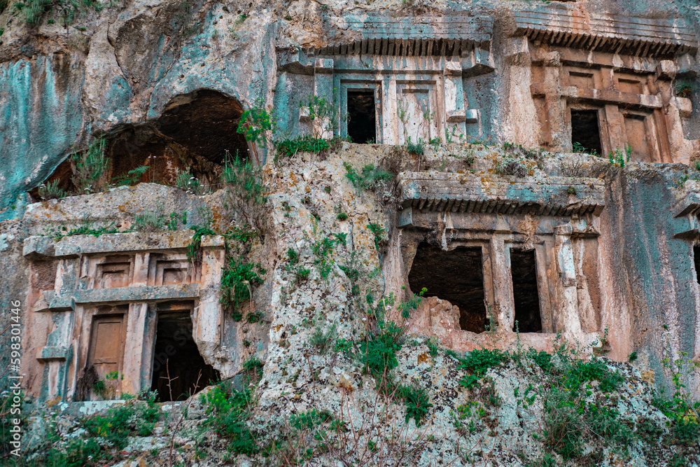Ancient Lycian tombs, Carved into the side of the cliff, the Tomb of ...
