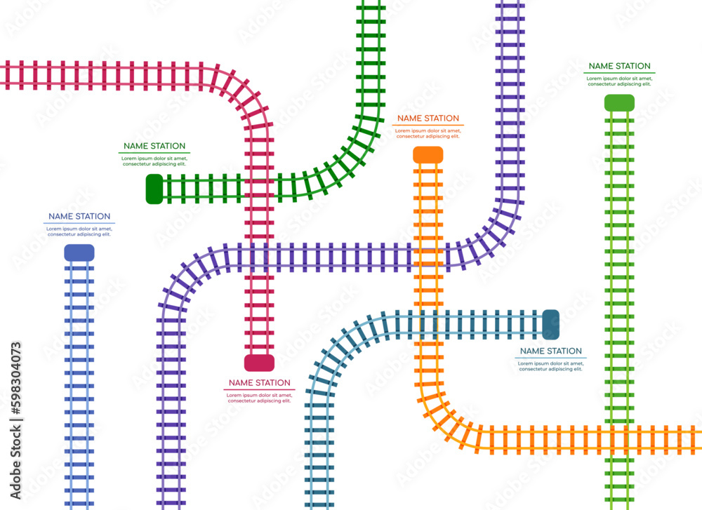 Train railway. Rail track infographic. Railroad or subway station map ...