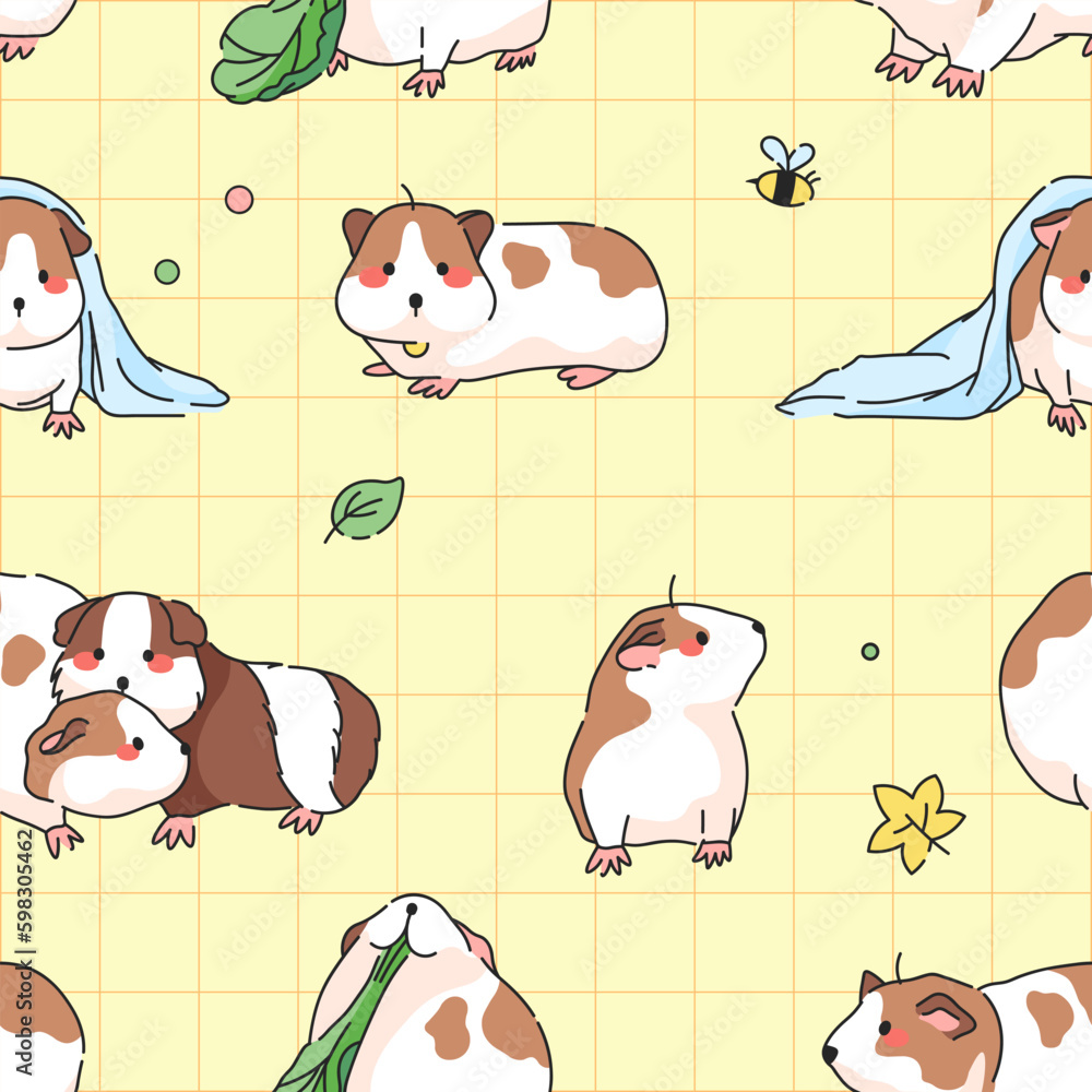Guinea pig seamless pattern. Cute background with guinea pigs in ...