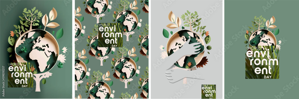 World Environment Day. Vector illustrations of paper cut signs and ...