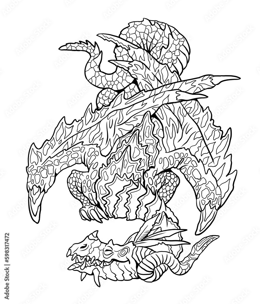 Dragon coloring page. Fantasy illustration with mythical creature ...