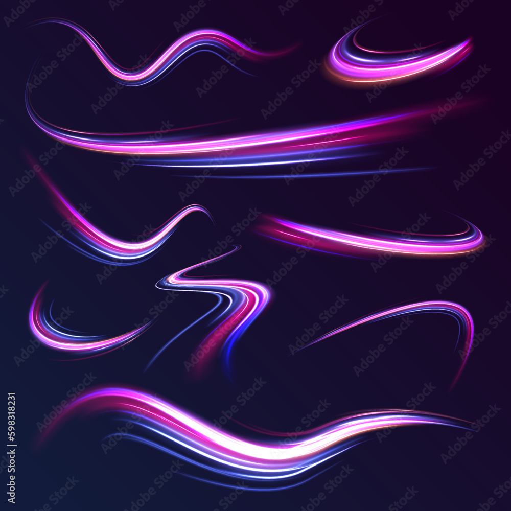 High speed effect motion blur night lights blue. Abstract light lines ...