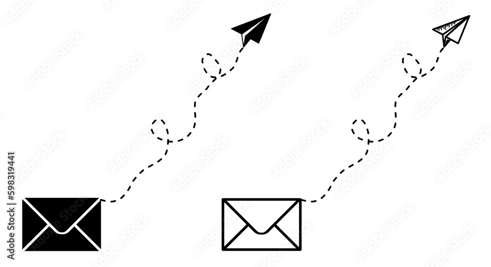 Realistic hand drawn paper message and airplane doodles on transparent ...