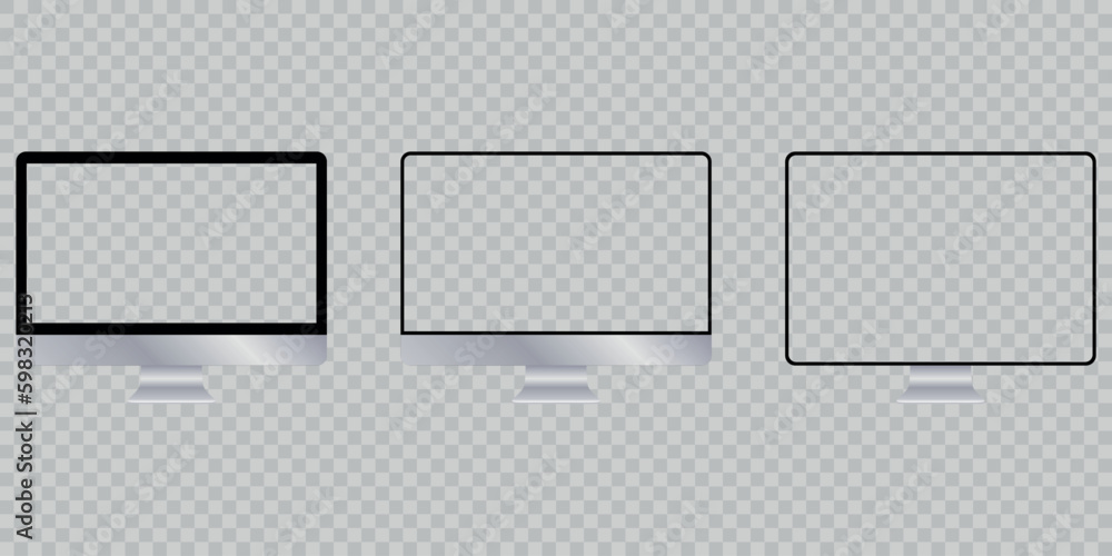 Realistic computer monitors isolated on transparent background. Vector ...