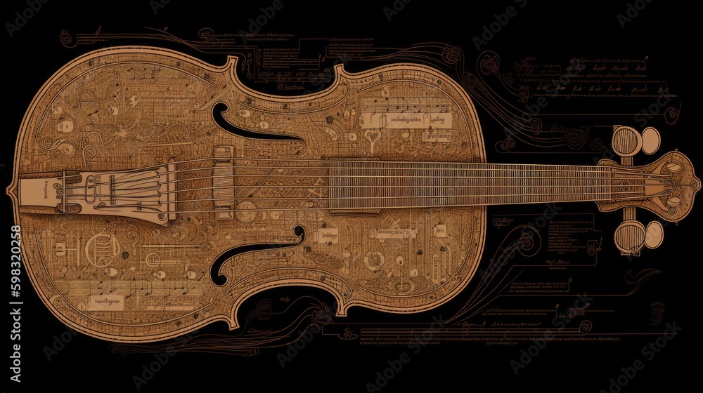 Diagrammatic Illustration of a Violin, Detailed Structure and ...
