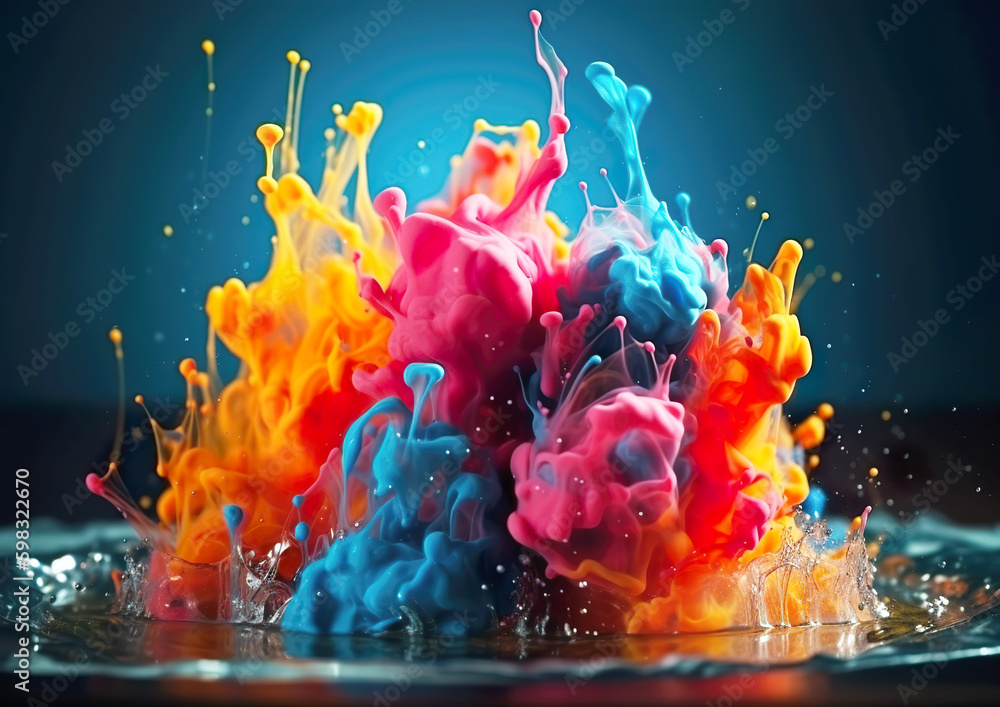A colourful explosion of paint dust on a black background in an ...