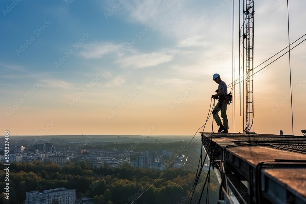 construction engineer worker at heights,architecture sci-fi ...