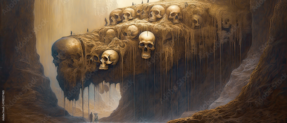 Epic Skull Cascading Waterfall Surreal, Gothic, Macabre, Haunting ...