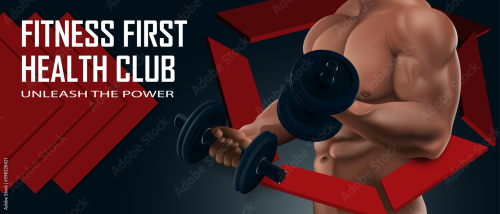 Vetor de Visual drawing of bodybuilding fitness club banner ads ...