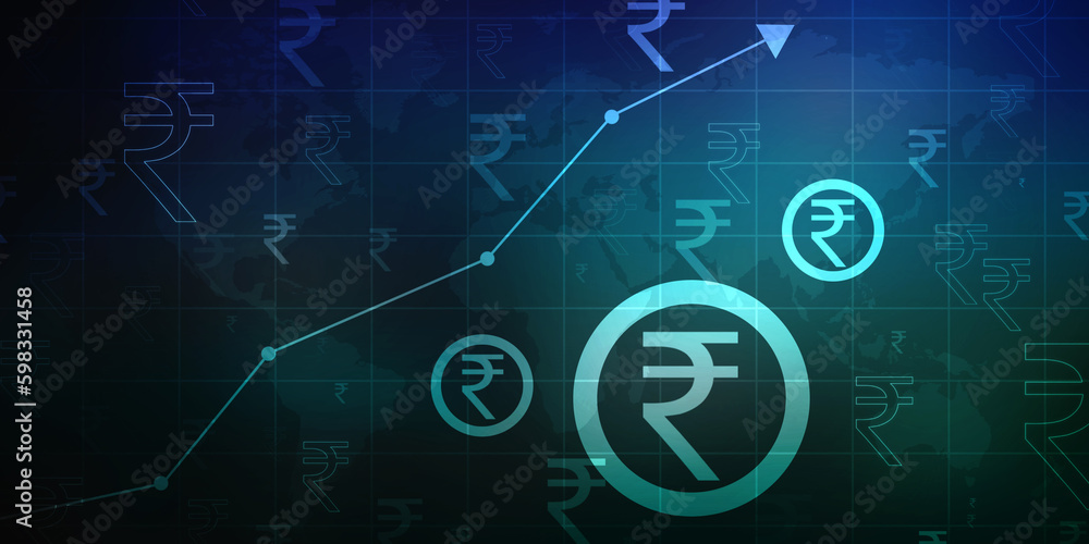 Indian Rupee symbol on financial Background, Growth of Indian stock ...