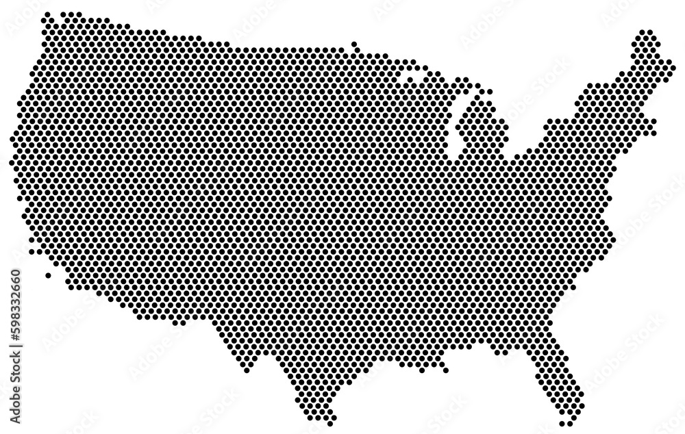USA map from dots on a dark background. US territory. Geographical ...