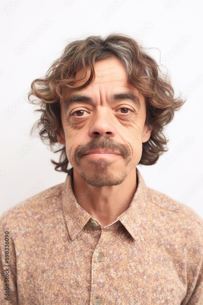 Portrait head shot of man with dwarfism over white background ...