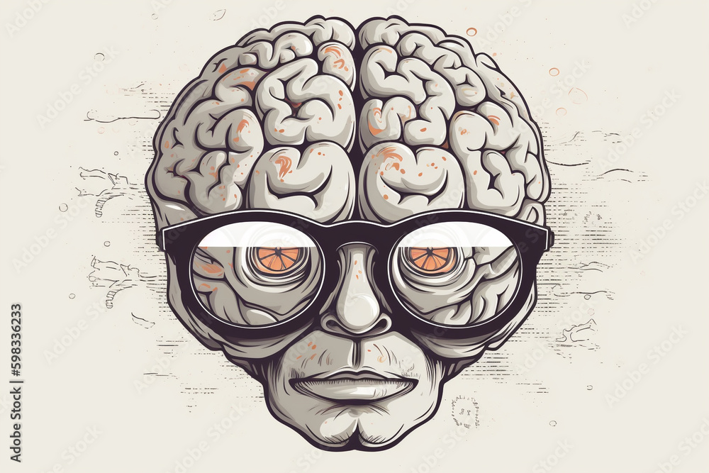 fany brain with face,glasses and mouth illustration cartoon. Ai ...