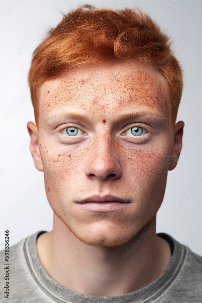 Red hair native Sami from Finland. Head shot portrait over white ...