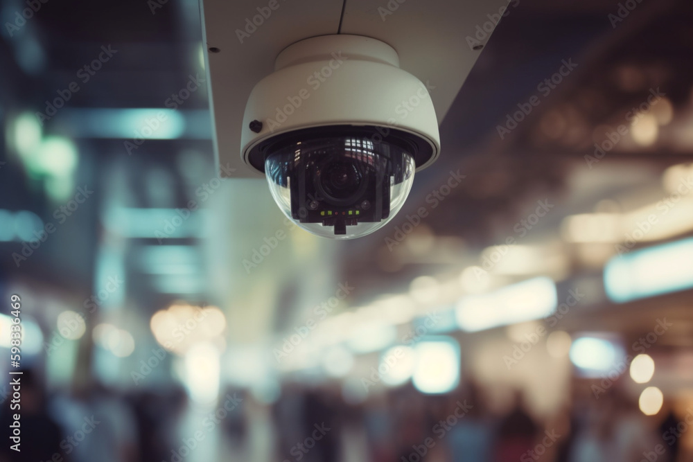 Modern public CCTV camera with blur crowd and shopping Generative AI ...
