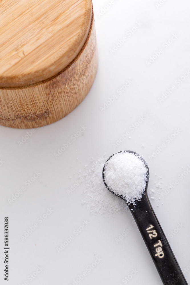 aislada, cuchara, blanco, alimento, sal, ingrediente, cocina, yodo ...