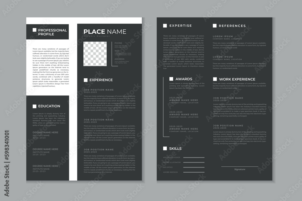 Professional modern and clean double pages resume template, CV layout ...