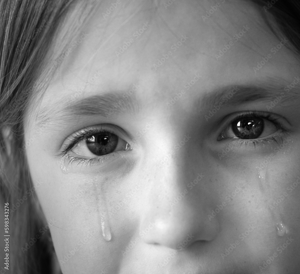 Girl Crying with Tears on Face Cheek Falling Sad and Upset Stock Photo ...