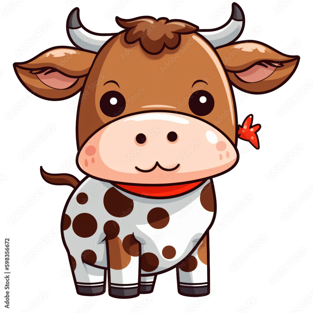 cow cartoon isolated on white transparent background, clip art ...