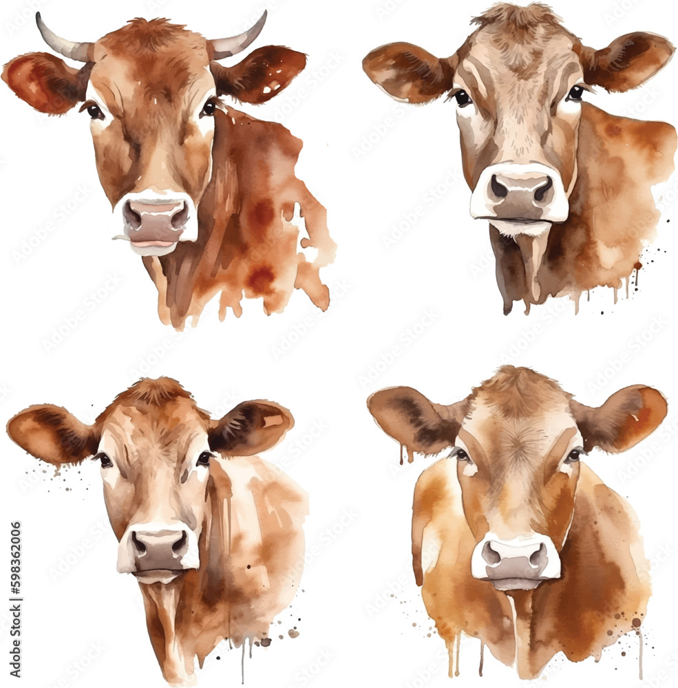 Cow watercolor paint collection Stock Vector | Adobe Stock