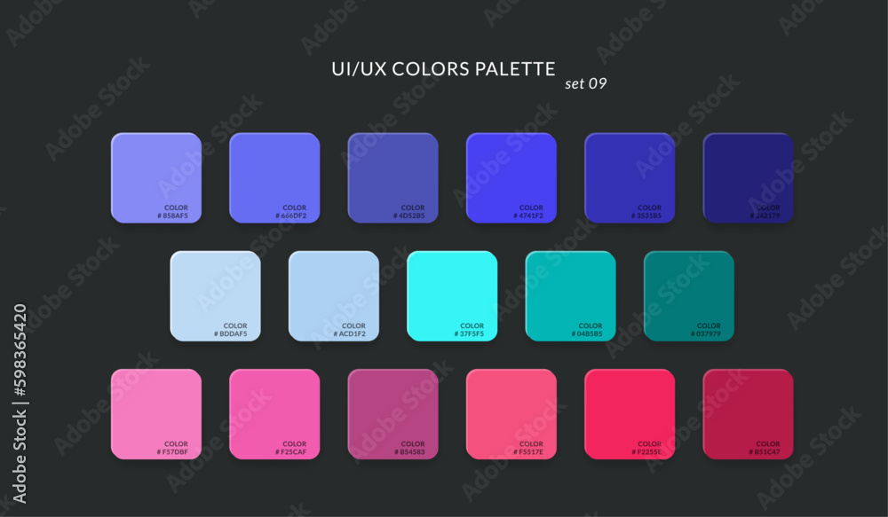 Vector Color Guide Palette. UI/UX Swatches Catalog in RGB HEX Stock ...