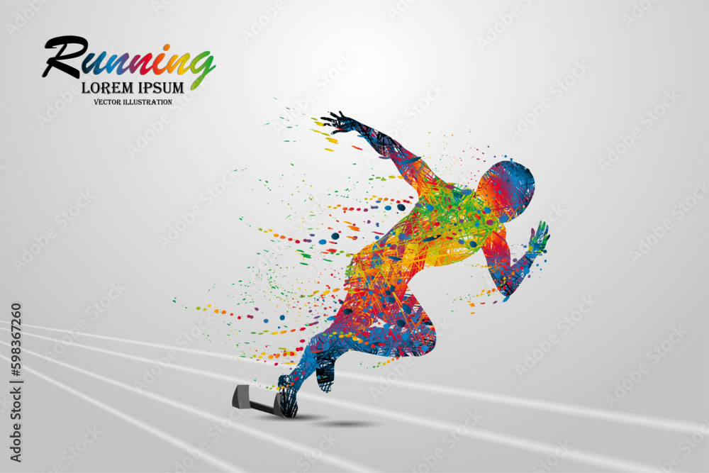 Visual drawing side view line colorful of man starts running in-game to ...