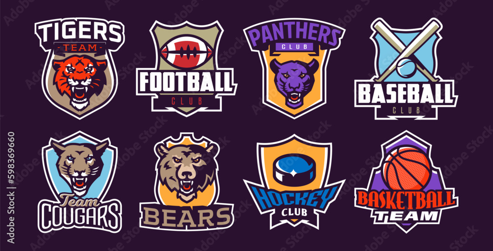 Set of mascots and sports logos. Mascots and sports logos for clubs and ...