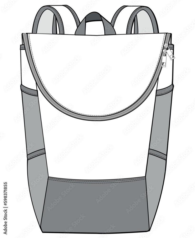 commuter backpack flat sketch vector illustration technical cad drawing ...