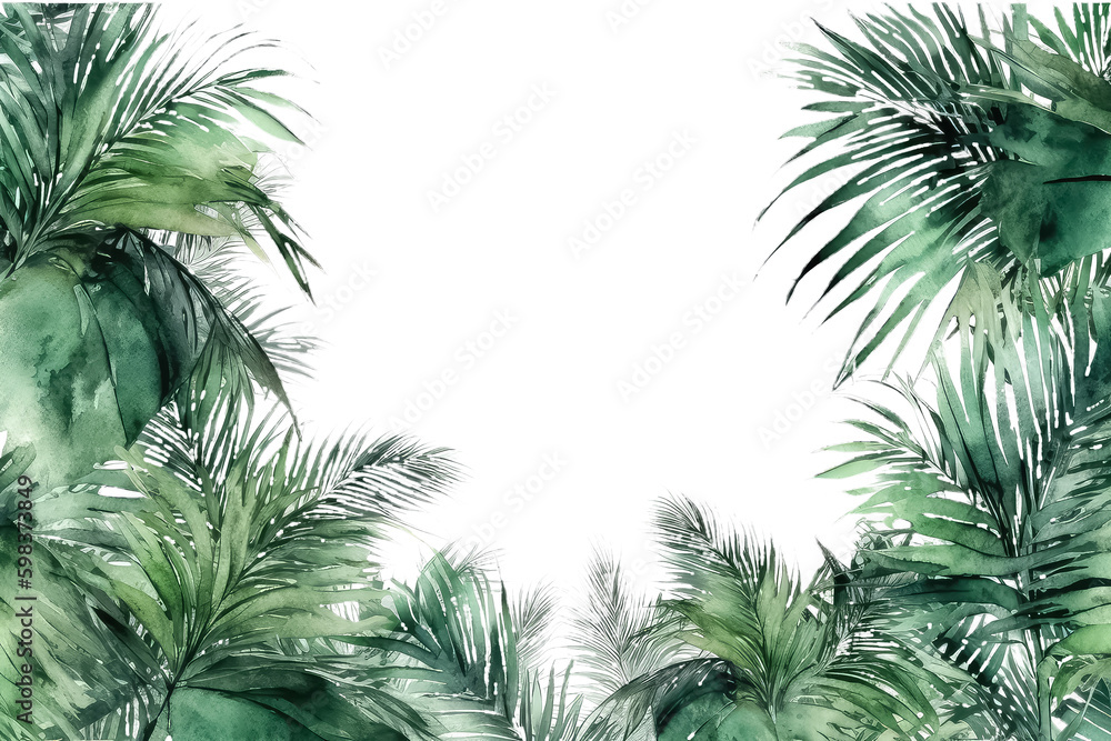 watercolor tropical leaves on white background, AI Generative AI Stock ...