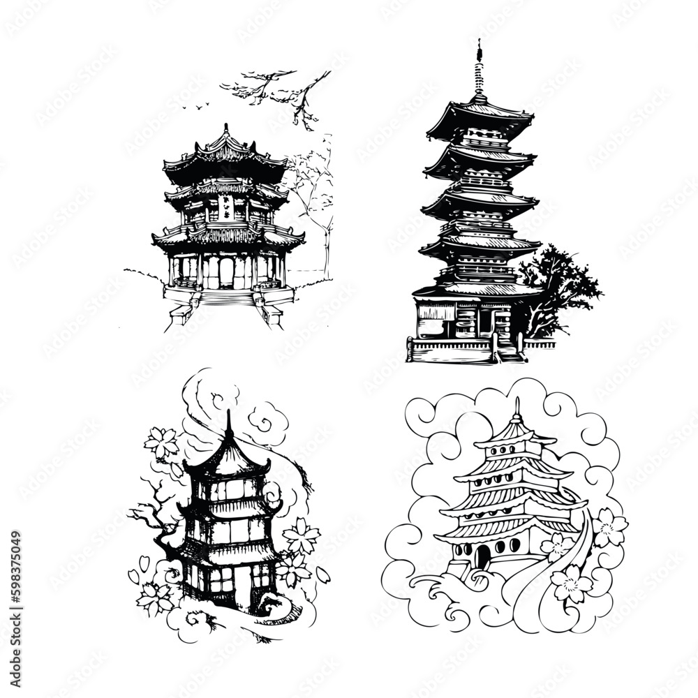 Traditional Chinese House Drawing