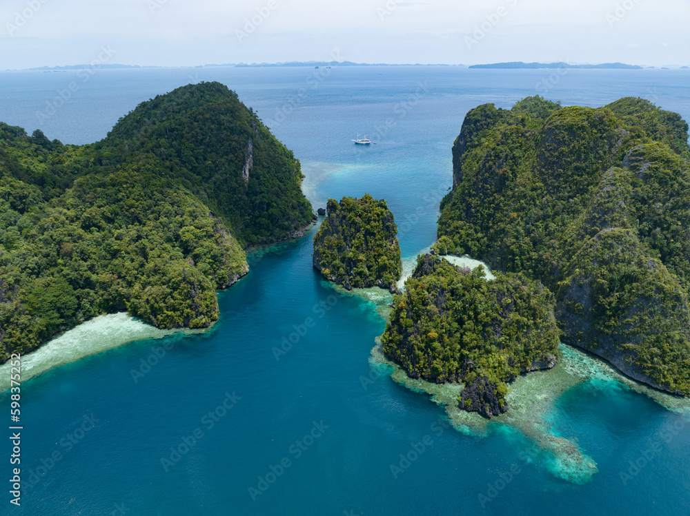 Foto de Coral reefs surround the dramatic limestone islands that have ...