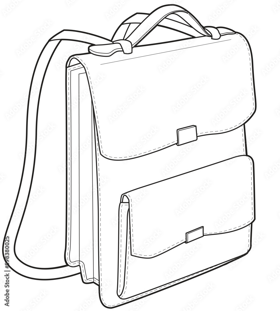 laptop bag flat sketch vector illustration technical cad drawing ...