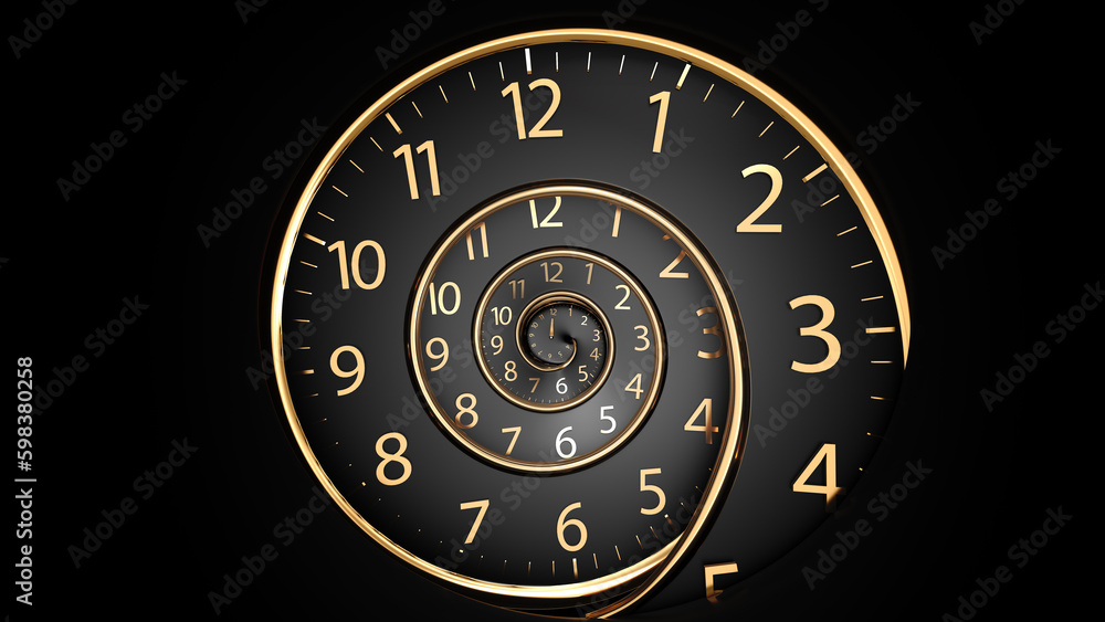 Infinity time. Golden old fashion clock with numerals Abstract time ...