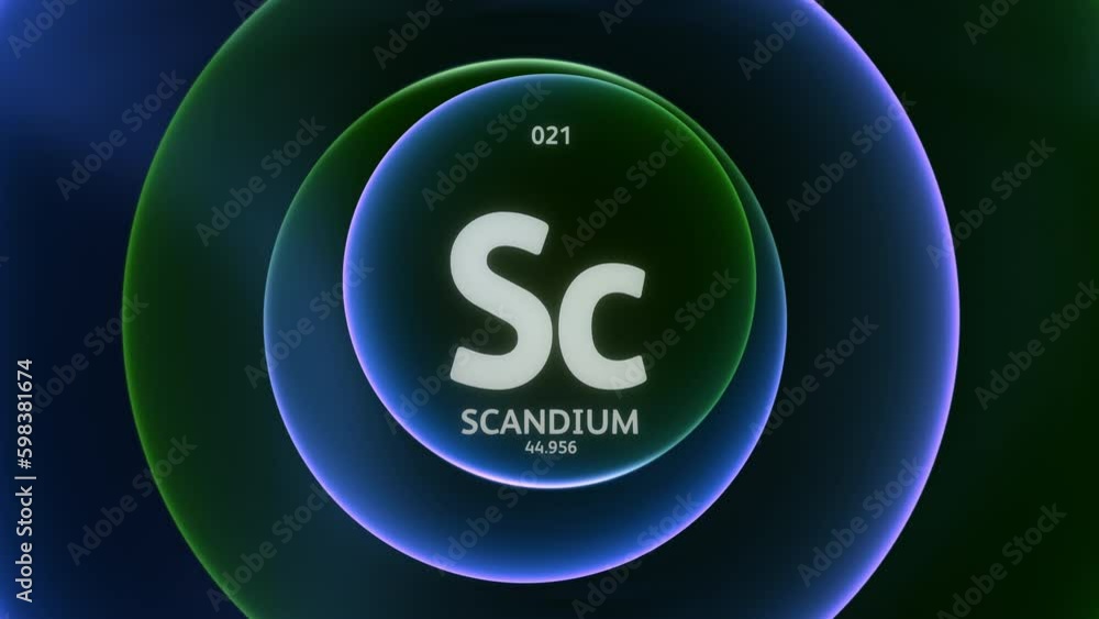 Scandium as Element 21 of the Periodic Table. Concept animation on ...