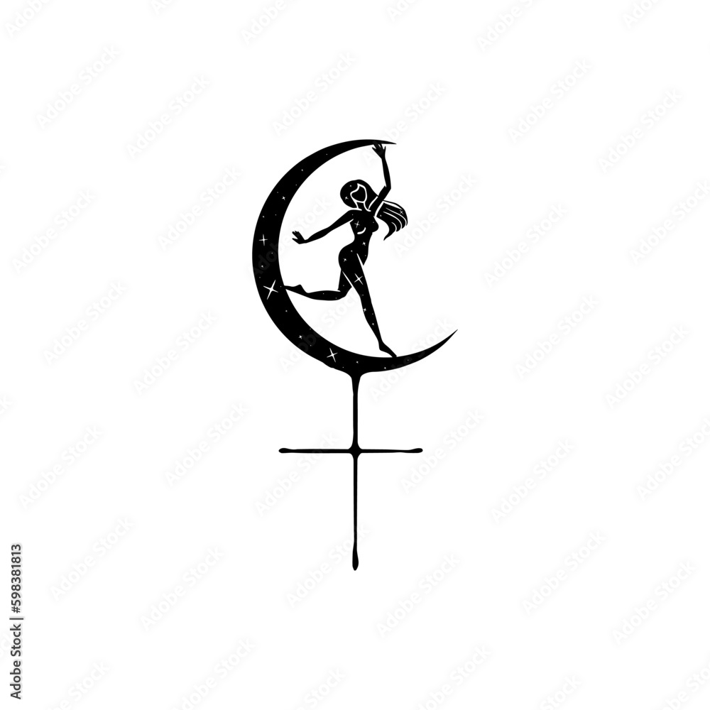 lilith symbol of a witch dancing as a ritual during crescent moon ...