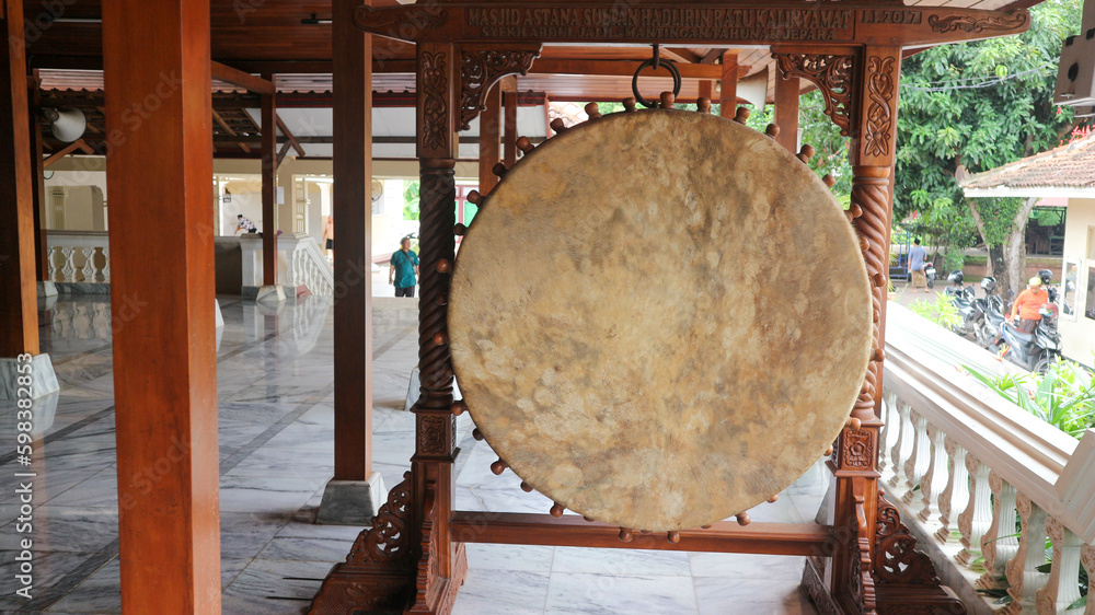 Bedug, a traditional musical instrument in the mosque in Indonesia ...