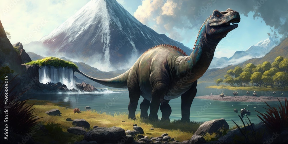 Prehistoric creature or dinosaur in the wild nature. Realistic style ...