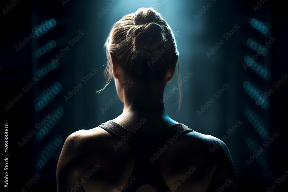 Ultra-Detailed Fitness: Back View of Athletic Woman in Soft Shadows and ...