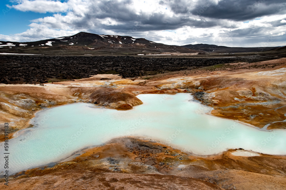 Islandia, wulkan, siarka, jezioro, krajobraz, góry, skały, woda ...
