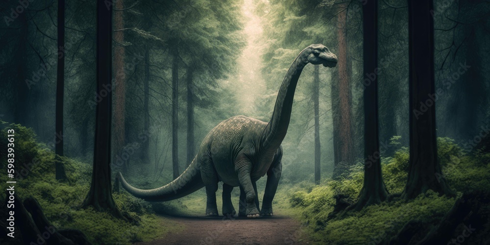 Prehistoric creature or dinosaur in the wild nature. Realistic style ...