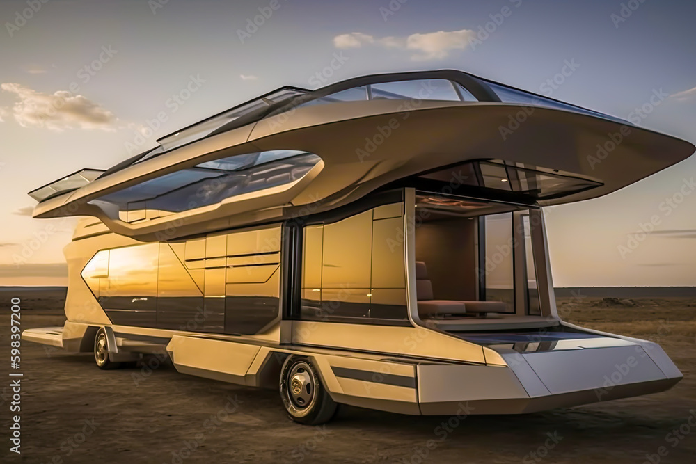 motorhome or caravan, modern, future, in desert, generative ai Stock ...
