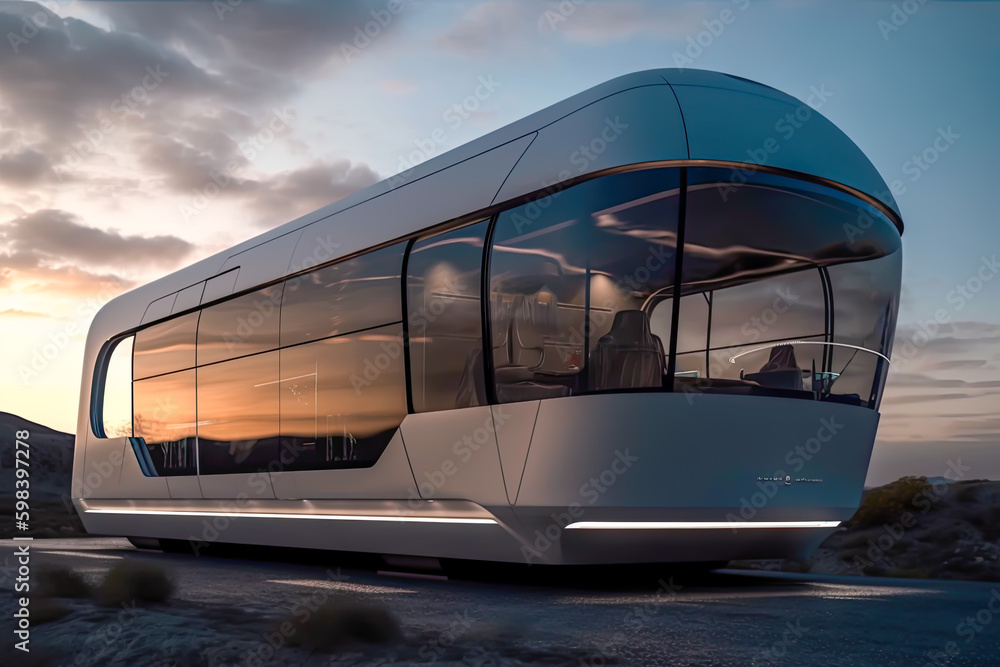 motorhome or caravan, modern, future, in desert, generative ai Stock ...