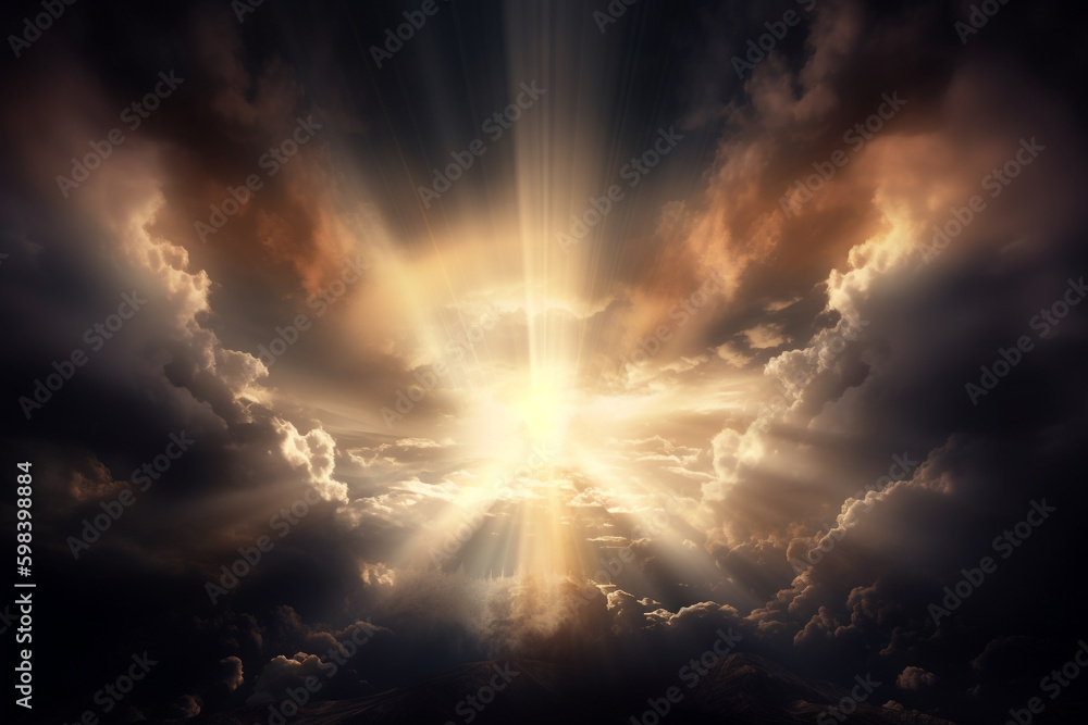 Religion and sacral concept. Abstract visualization of God light in ...