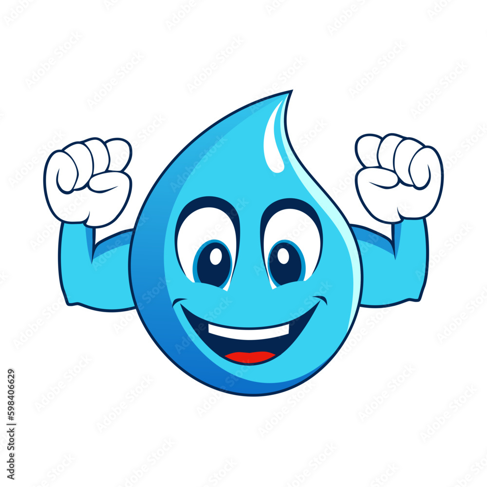 Smilling Water Drop Mascot with Muscle Arms. Vector illustration ...