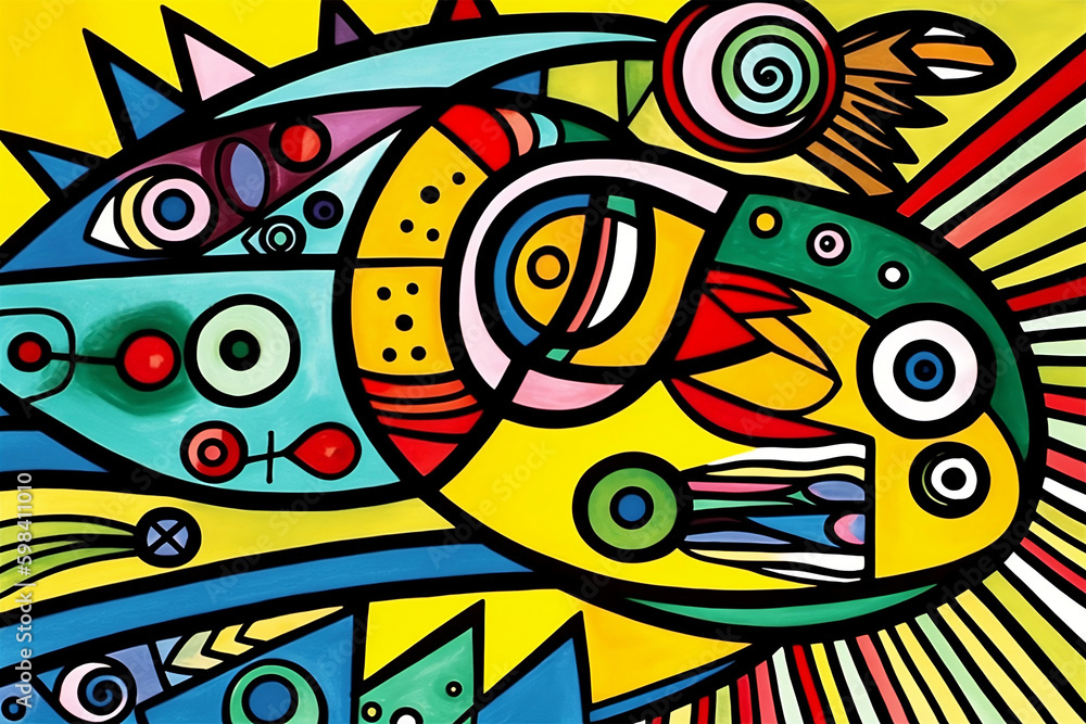 Abstract painting avant-garde style art print with eyes. Bright colors ...