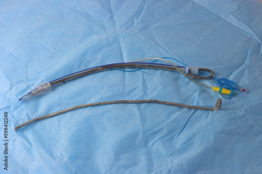 Endotracheal tube stylet inside and outside the tube in a surgical ...