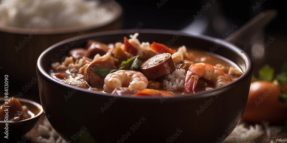 Hyper-Detailed Spicy Gumbo with Shrimp and Sausage Generative Ai ...