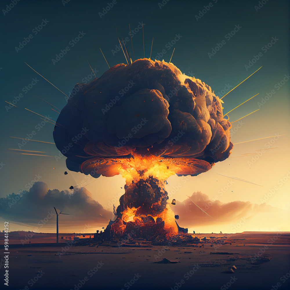 Nuclear atomic bomb explosion, radioactive war weapon, contamination ...