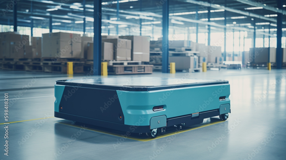 Ilustrace „A delivery robot is driving in the warehouse. Autonomous ...