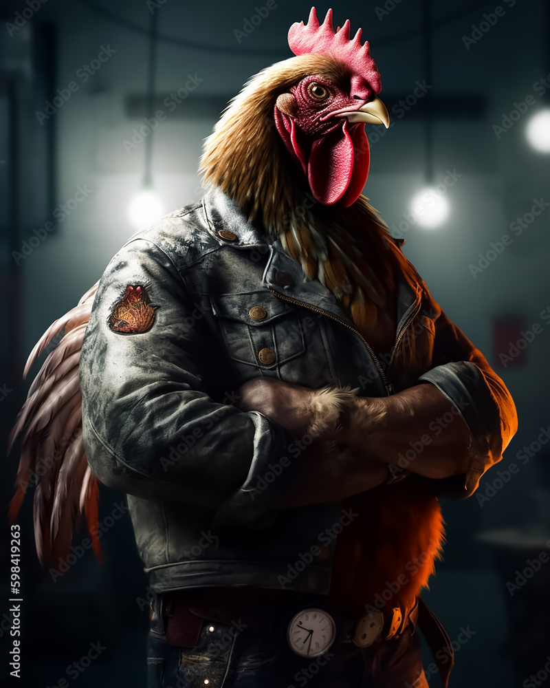 Fantasy angary roaster Bird Gang member wearing jacket and full ...